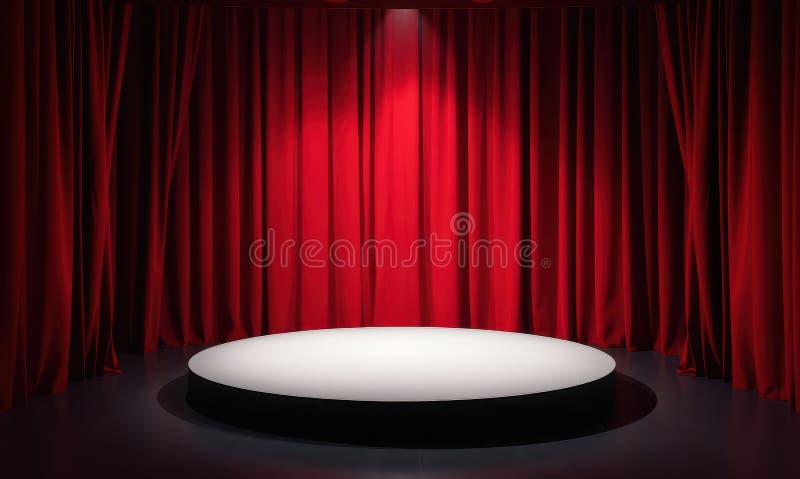 Empty Stage Illuminated by Spotlight and Red Curtains Dramatic ...
