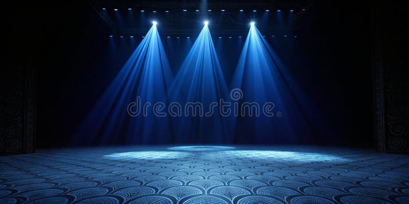Empty Stage with Blue Lights and Patterned Floor, Theatre , Spotlights ...