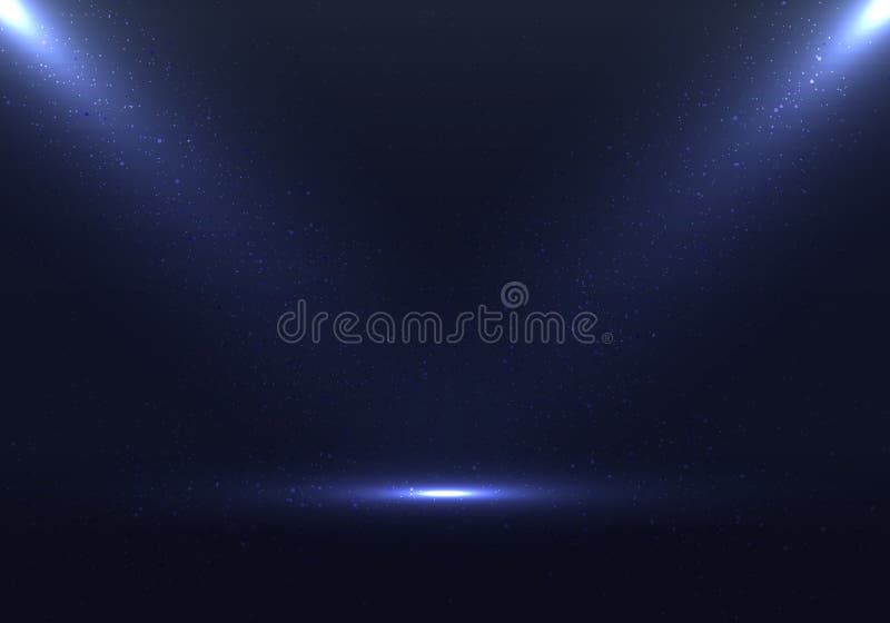 Empty Stage Blue Scene Background with Spotlights and Dust Particles ...