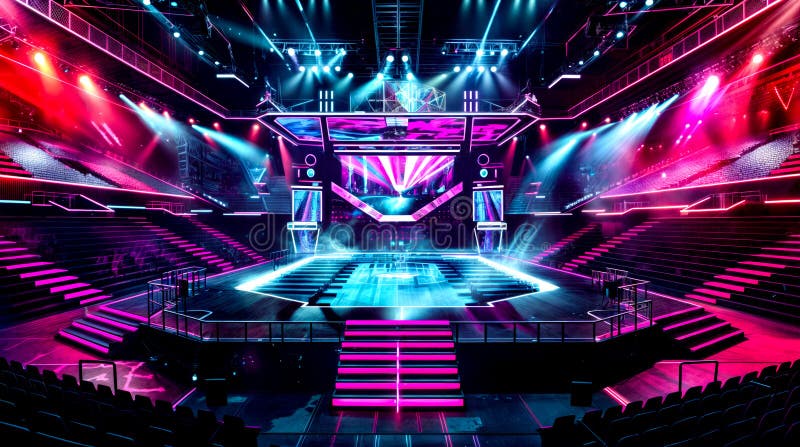 Empty Stage with Bright Lights and Set of Steps Leading Up To it ...