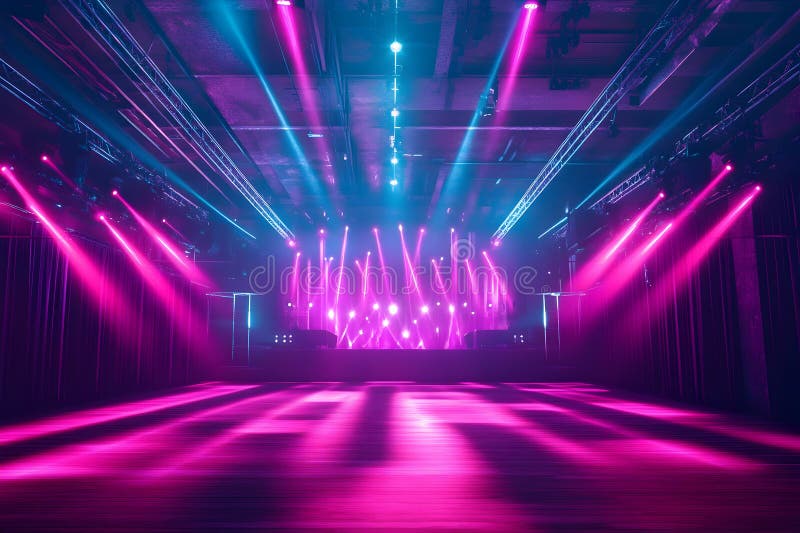 Empty Stage with Bright Pink and Purple Lighting Ready for a ...
