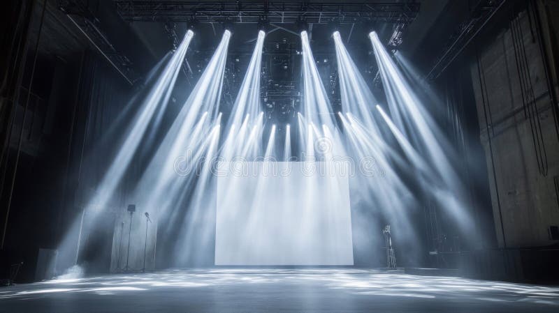 Empty Stage with Bright Spotlights and White Screen Stock Illustration ...