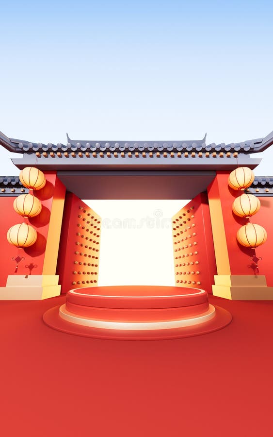 Empty Stage with Chinese Ancient Building, 3d Rendering Stock ...