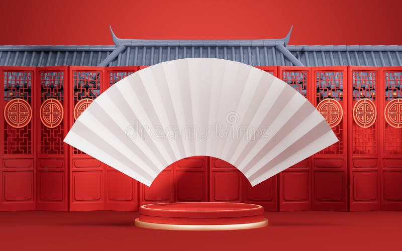Empty Stage with Chinese Ancient Building, 3d Rendering Stock ...