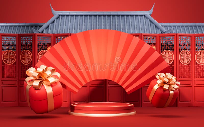 Empty Stage with Chinese Ancient Building, 3d Rendering Stock ...