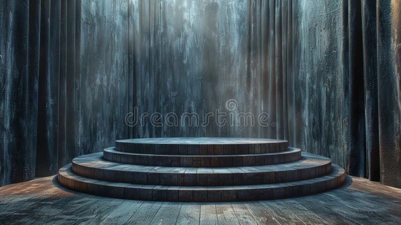 Empty Stage with Circular Podium and Dramatic Lighting, Set Against ...