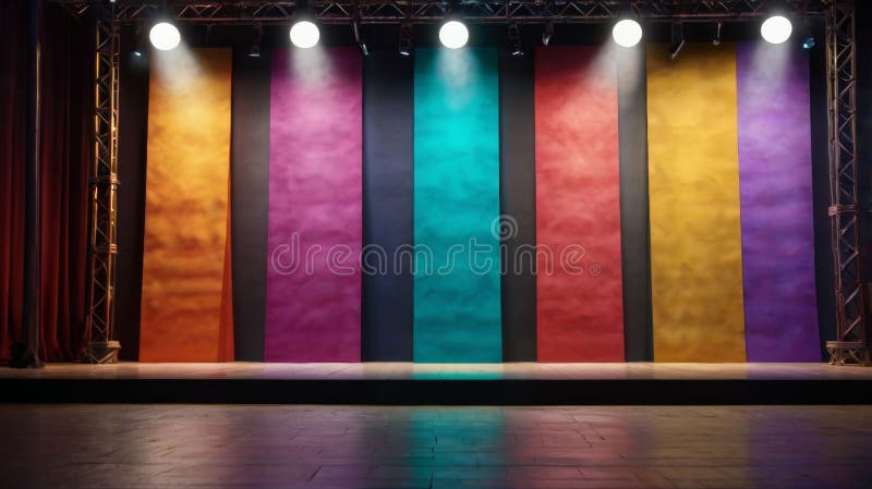 Empty Stage with Colorful Background and Spotlights Shining Stock Image ...