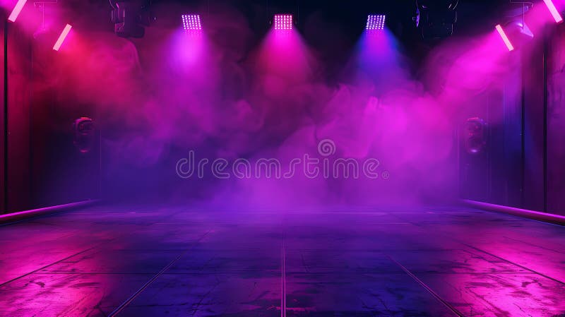 Empty Stage with Colorful Lights, Smoke and Spotlights. 3D Rendering ...