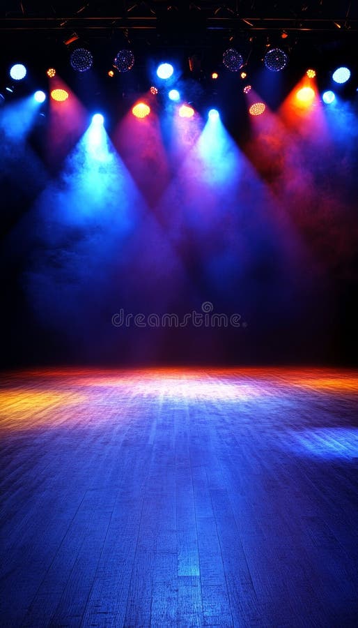 Empty Stage, Colorful Spotlights, Dramatic Lighting, Glossy Floor ...