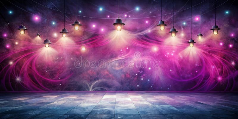 Empty Stage with Cosmic Backdrop and Hanging Lights. Generative AI ...