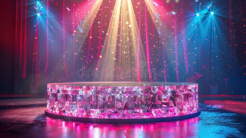 Empty Stage with a Crystal Platform Lit by Spotlights Stock ...