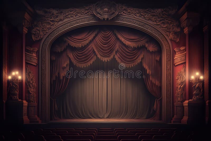 An Empty Stage with Curtain of a Classic Theater, Illustration ...