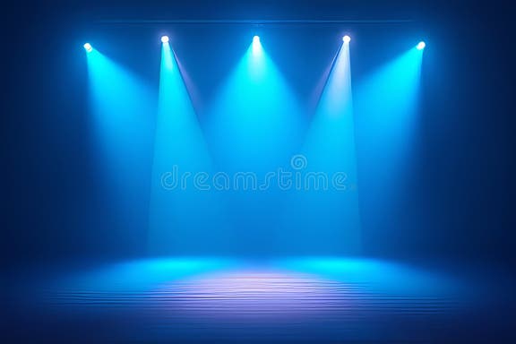 Empty Stage with Dramatic Blue Spotlight Beams a Professional 3D ...