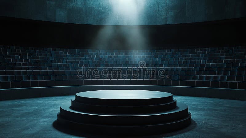 Empty Stage with Dramatic Lighting in a Circular Amphitheater Setting ...