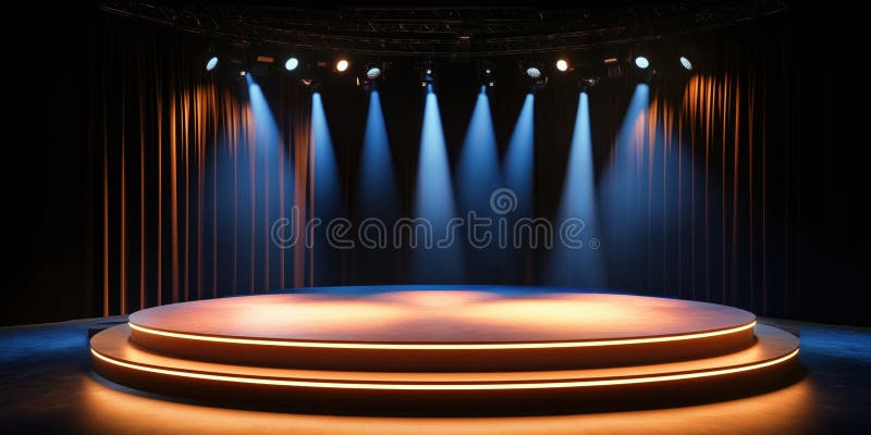 Empty Stage with Dramatic Lighting and Circular Platform for ...