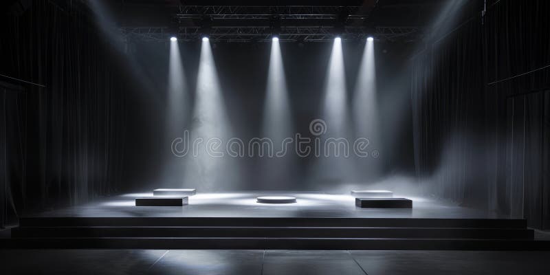 Empty Stage with Dramatic Lighting and Smoke Effects in a Dark Theater ...