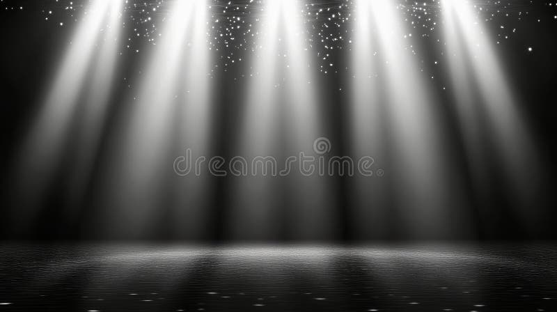 Empty Stage with Dramatic Lighting and Sparkling Effects Over Water ...