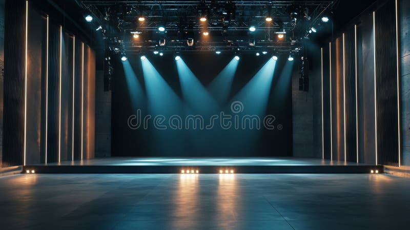 Empty Stage with Dramatic Lighting and Spotlights Stock Photo - Image ...