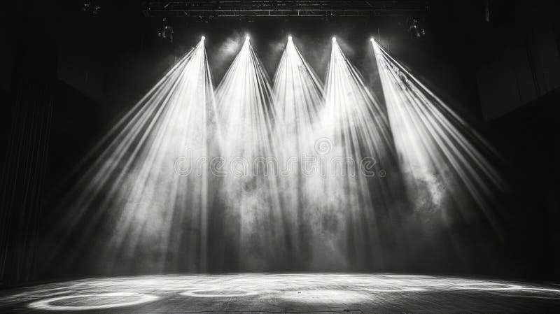 Empty Stage with Dramatic Spotlights and Dust Motes Stock Illustration ...