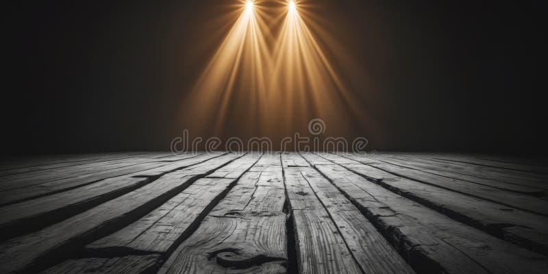 Empty Stage with Dramatic Spotlights Illuminating a Textured Wooden ...