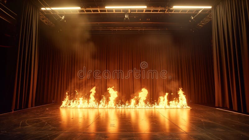 Empty Stage with Fire Flames instead of Lights Stock Illustration ...
