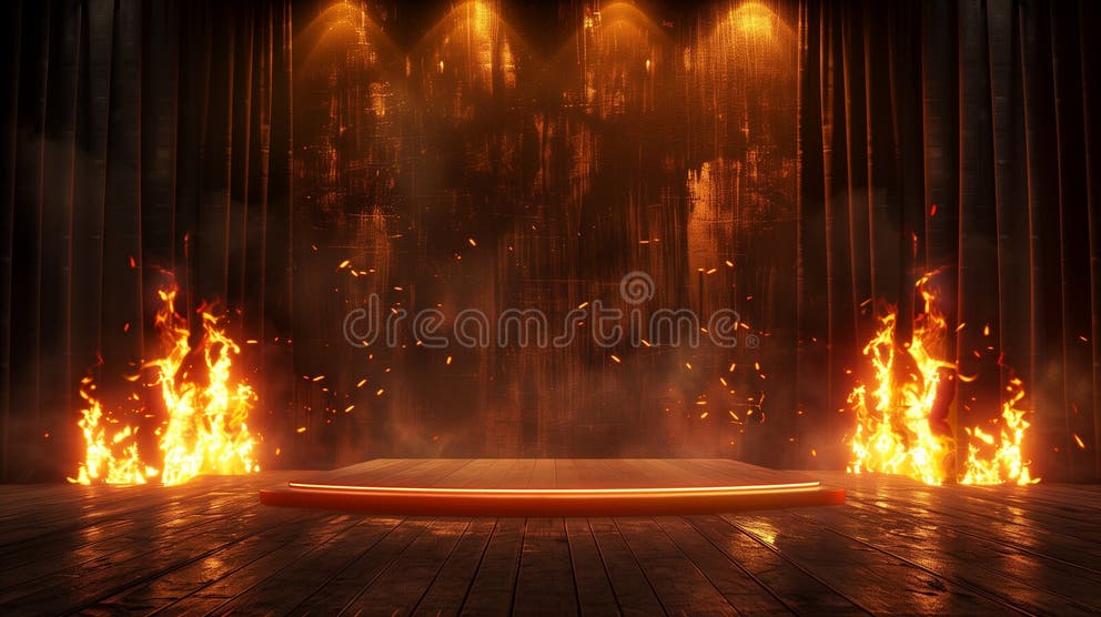 Empty Stage with Fire Flames instead of Lights Stock Illustration ...