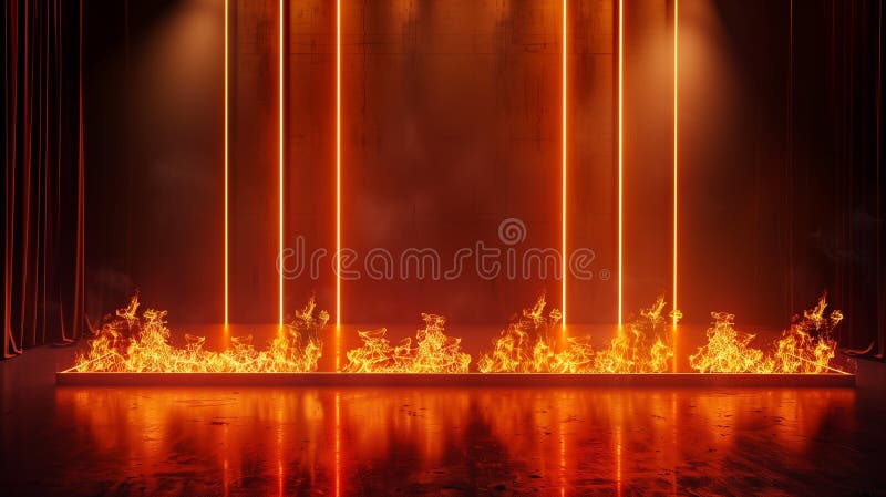 Empty Stage with Fire Flames instead of Lights Stock Illustration ...