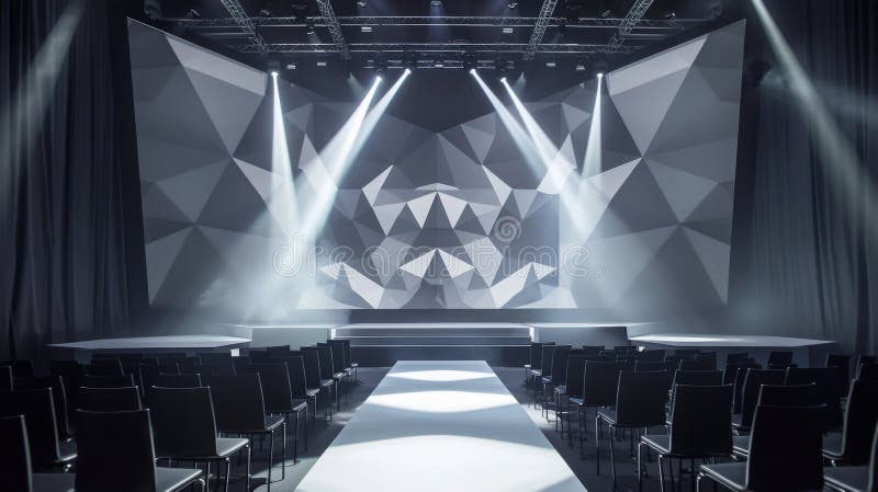 Empty Stage with Geometric Backdrop and Spotlights Stock Photo - Image ...