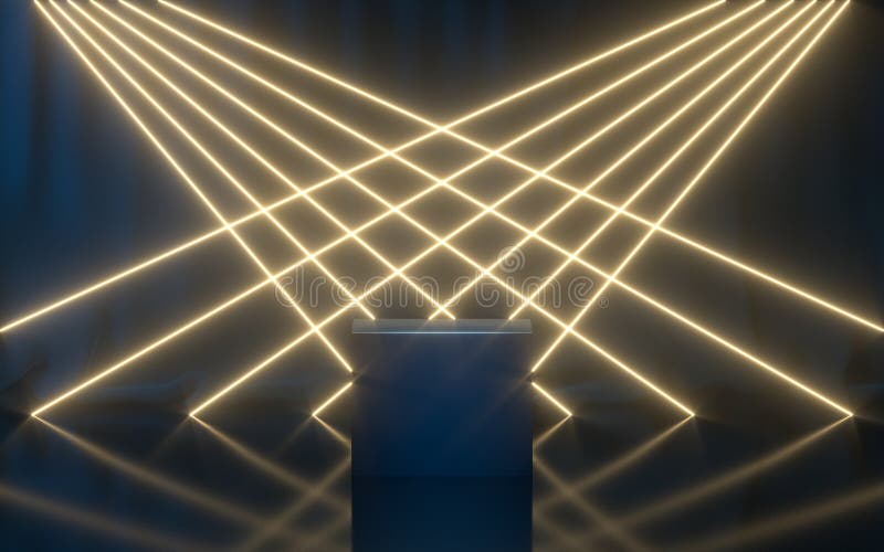 Empty Stage with Glowing Neon Lines, 3d Rendering Stock Illustration ...