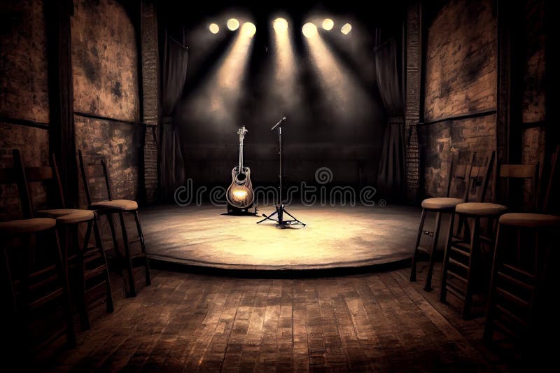 Empty Stage with Guitar and Chairs, Generative AI Stock Illustration ...