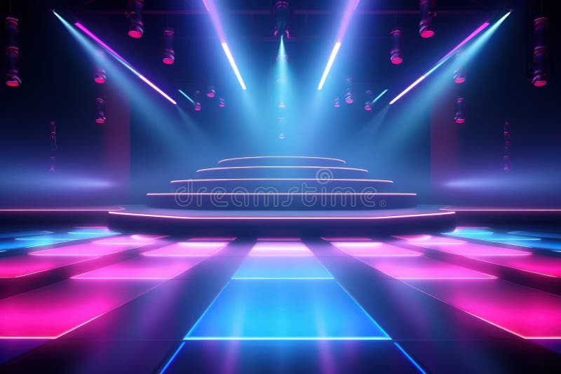 Empty Stage Illuminated by Blue and Pink Spotlights Stock Illustration ...