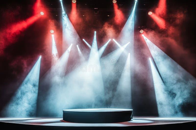 An Empty Stage Illuminated by Bright Spotlights and Fog the Stage is ...