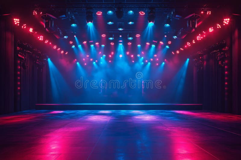 Empty Stage Illuminated by Colorful Blue and Pink Lights Stock Image ...