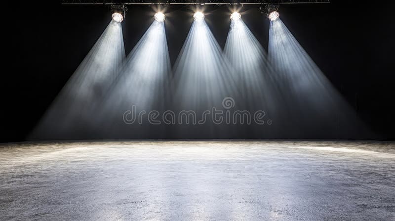 Empty Stage Illuminated by Four Bright Spotlights Stock Illustration ...