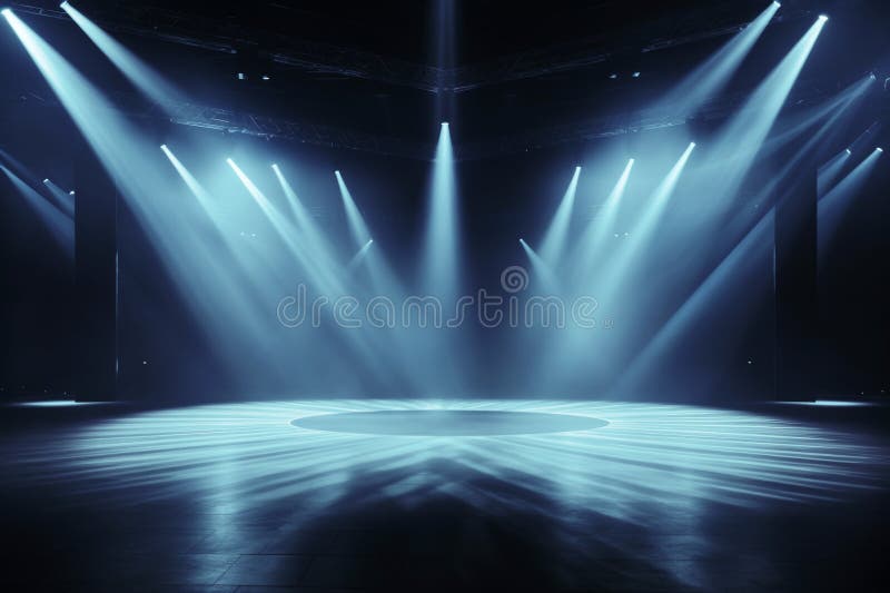 Empty Stage Illuminated by Spotlights with Smoke Float Stock ...