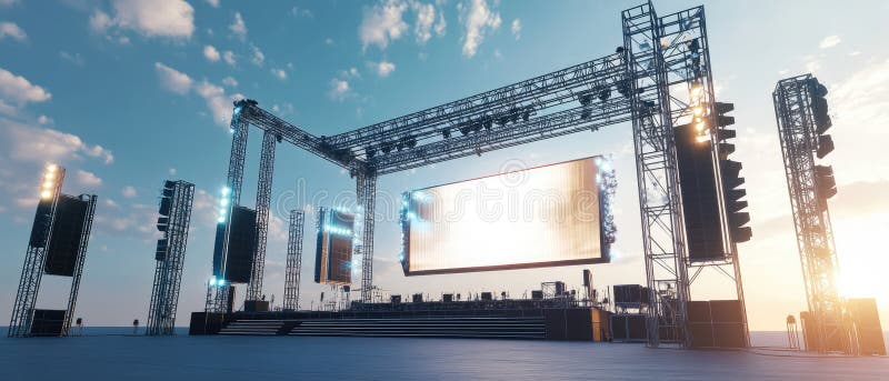 An Empty Stage with Large LED Screen and Sound System Ready for a ...