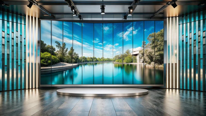 Empty Stage with a Large Screen Showing a Scenic Landscape Stock ...