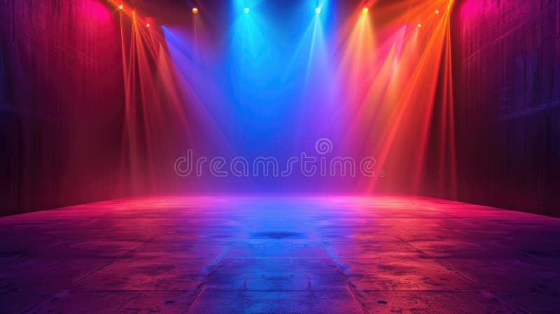 Empty Stage Lit Up by Colorful Lights and Spotlights, Great for Event ...