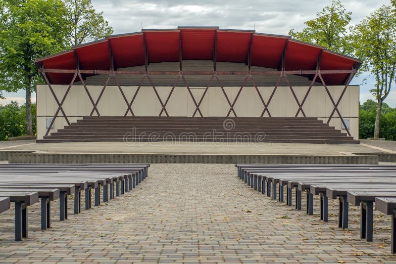 Empty Stage and Many Benches Stock Photo - Image of rock, concert: 95920594