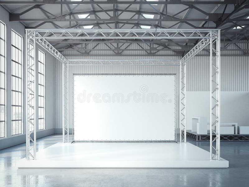 Empty Stage with Metal Framework and Blank Billboard. 3d Rendering ...