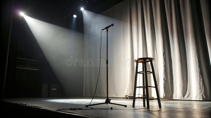 Empty Stage with Microphone and Stool in Spotlight Stock Photo - Image ...