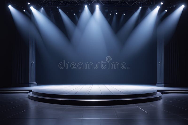 Empty Stage in Modern Interior with Lighting on Blue Background Empty ...