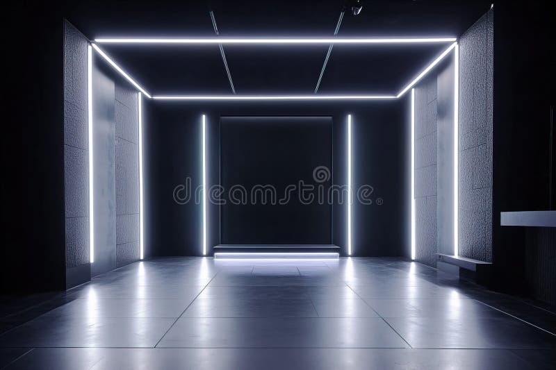 Empty Stage with Modern LED Panels and Minimalistic Decor, Black Walls ...