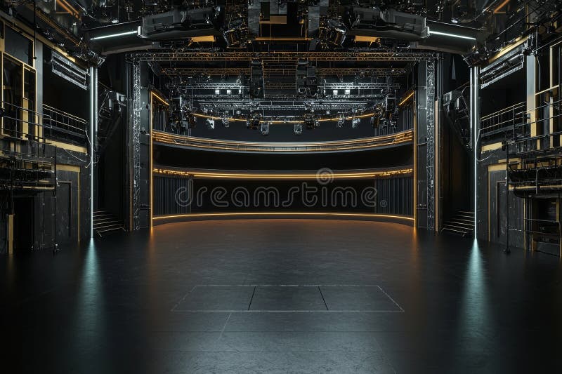An Empty Stage with Neon Lights on a Dark Abstract Background. Image of ...