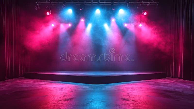 Empty Stage, Pink Blue Lights, Smoky Venue, Concert Backdrop Stock ...