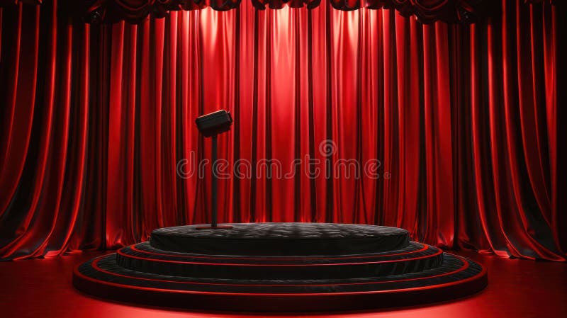 Empty Stage with a Podium and Red Velvet Curtains Stock Illustration ...