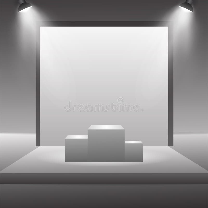 Empty Stage Podium with Spotlights in Blank Studio Room for ...