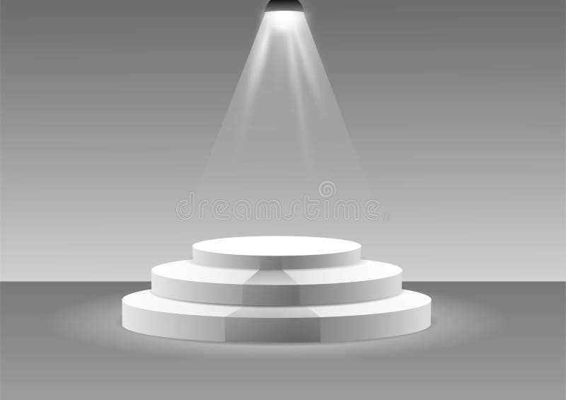 Empty Stage Podium with Spotlights in Blank Studio Room for ...