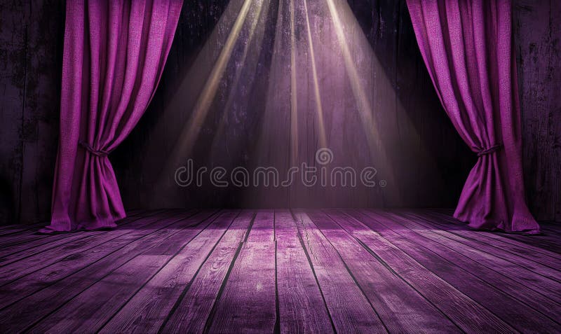 Empty Stage with Purple Velvet Curtains, Dramatic Lighting Stock Image - Image of curtains ...