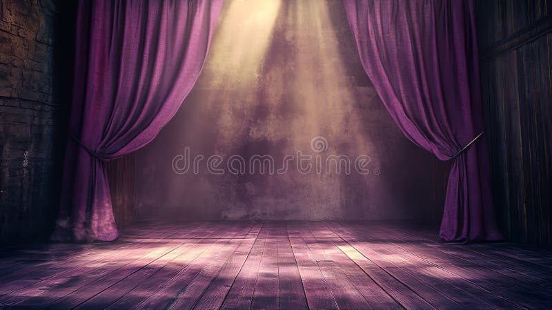 Empty Stage with Purple Velvet Curtains, Dramatic Lighting Stock Photo ...